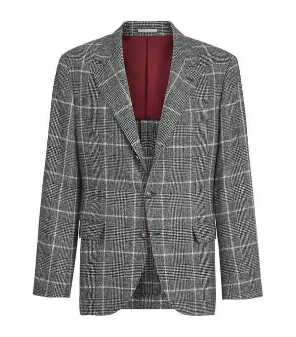 Brunello Cucinelli Alpaca-wool-blend Prince Of Wales Check Blazer - Grey