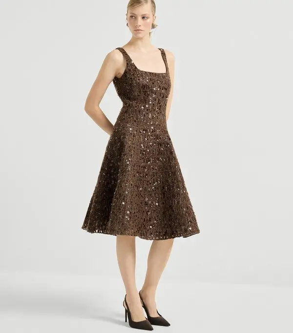 Brunello Cucinelli Mohair-silk-linen Blend Midi Dress