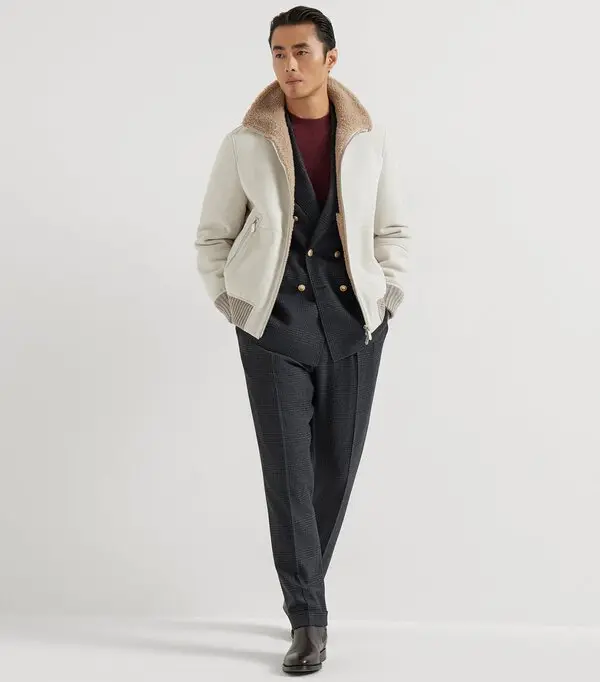 Brunello Cucinelli Leather Shearling Bomber Jacket