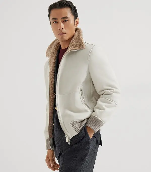 Brunello Cucinelli Leather Shearling Bomber Jacket