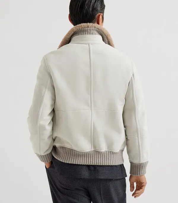 Brunello Cucinelli Leather Shearling Bomber Jacket