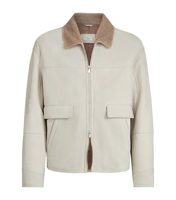 Brunello Cucinelli Suede Shearling Bomber Jacket
