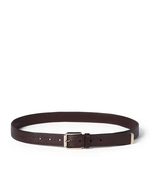 Brunello Cucinelli Grained Leather Belt With Buckle - Brown