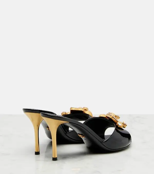 Dolce & Gabbana Embellished Patent Leather Mules - Black