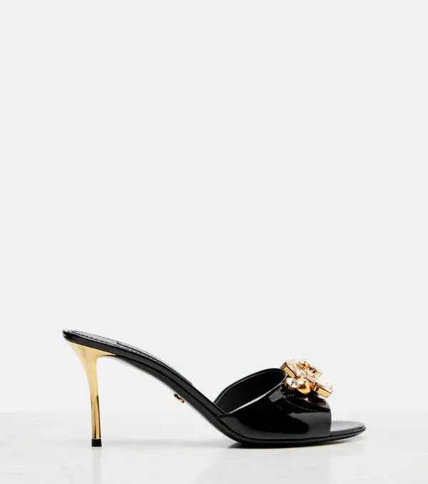 Dolce & Gabbana Embellished Patent Leather Mules - Black