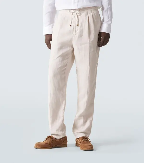 Brunello Cucinelli Linen Tapered Pants - Beige
