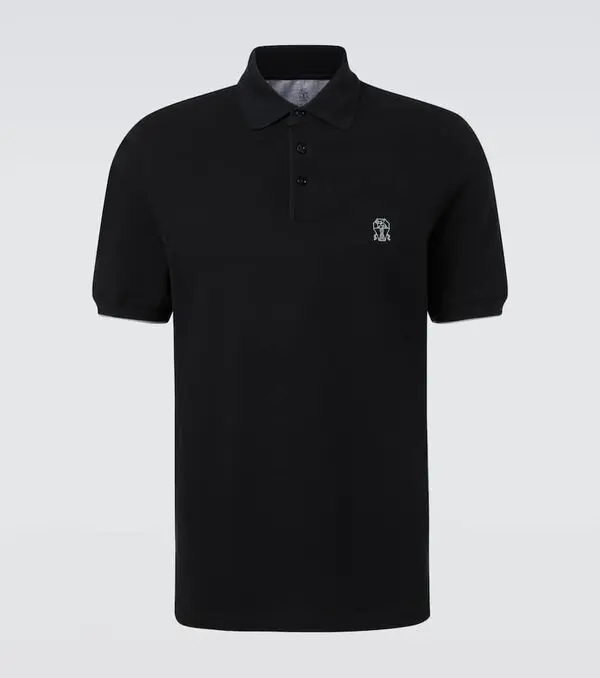 Brunello Cucinelli Logo Cotton Polo Shirt - Black