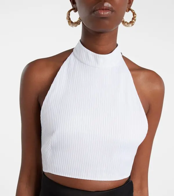 Alaïa Ribbed Halterneck Cotton Top - White