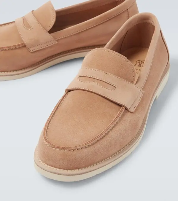 Brunello Cucinelli Suede Penny Loafers - Brown