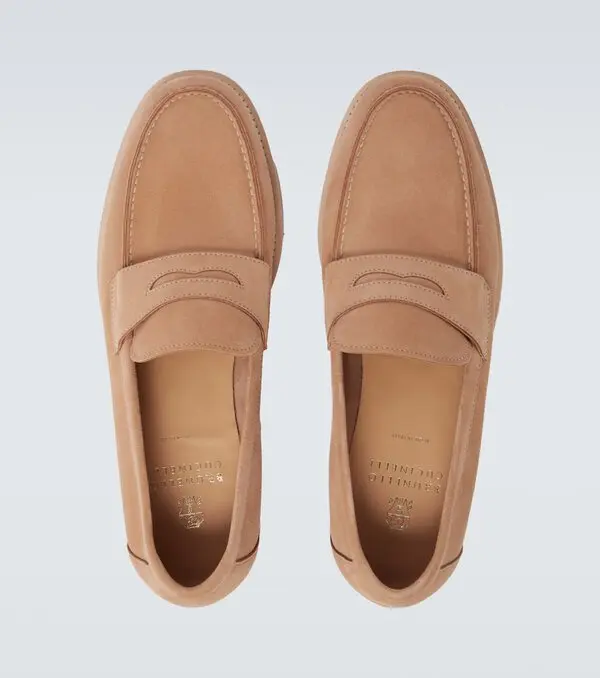 Brunello Cucinelli Suede Penny Loafers - Brown