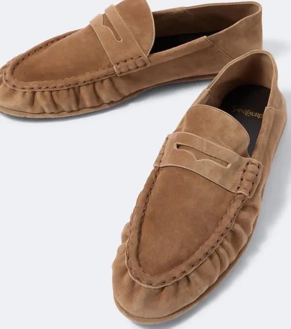 Saint Laurent Le Loafer Suede Penny Loafers - Beige