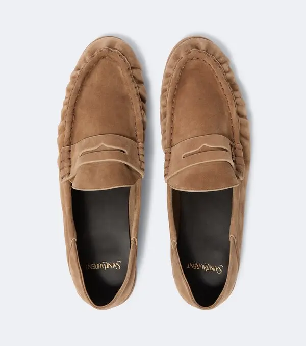 Saint Laurent Le Loafer Suede Penny Loafers - Beige