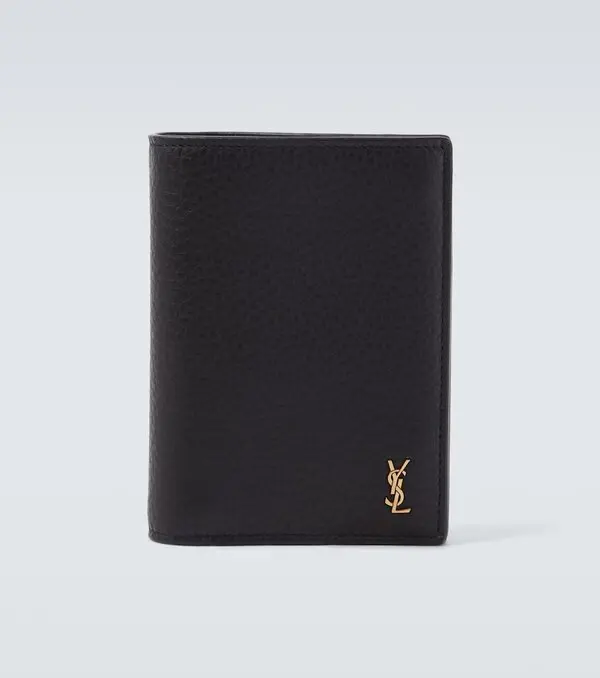Saint Laurent Tiny Cassandre Leather Bi-fold Wallet - Blue