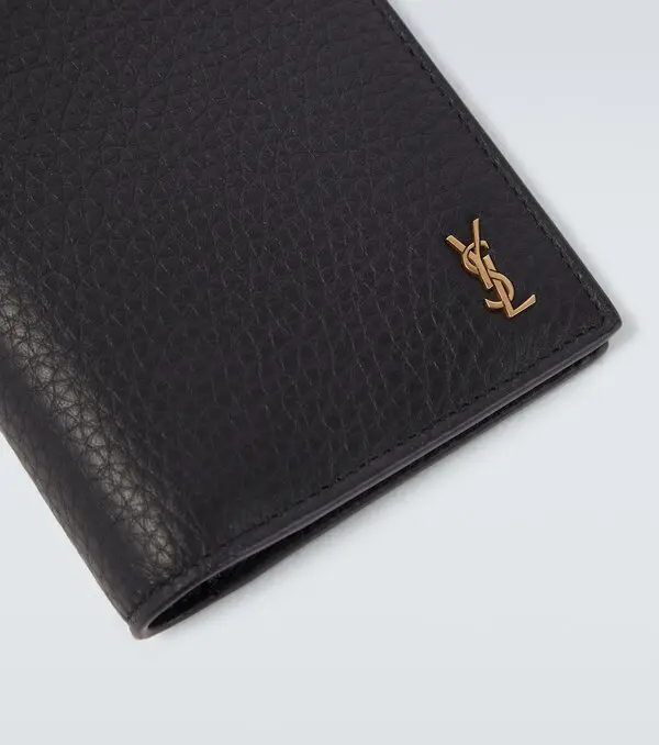 Saint Laurent Tiny Cassandre Leather Bi-fold Wallet - Blue