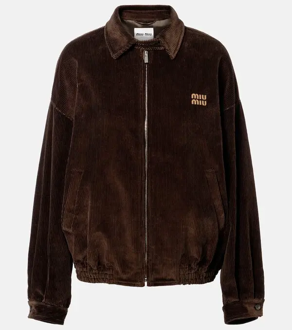 Miu Miu Oversized Cotton Corduroy Blouson Jacket - Brown