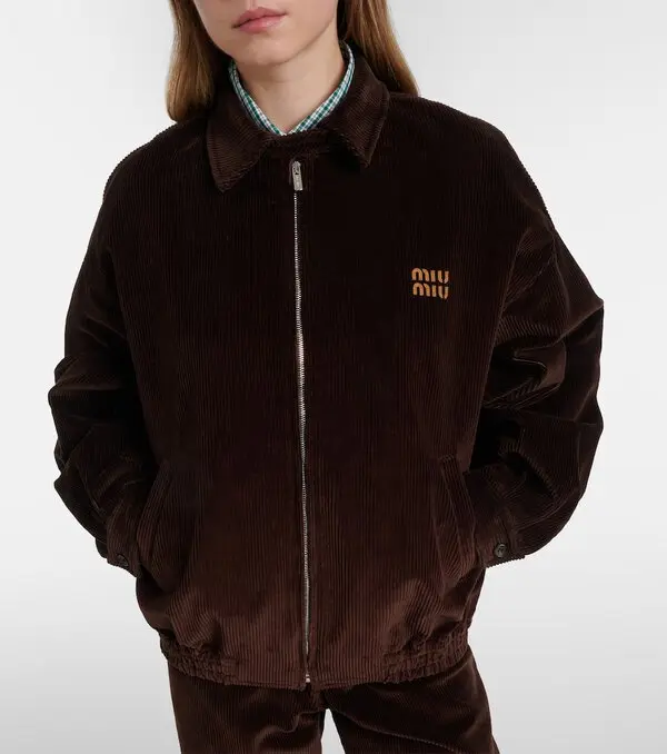 Miu Miu Oversized Cotton Corduroy Blouson Jacket - Brown