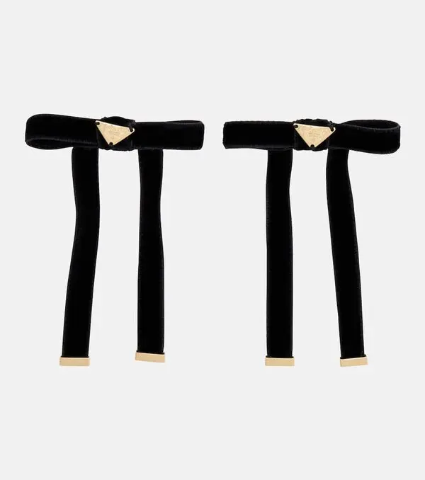 Prada Set Of 2 Bow-detail Velvet Barrettes - Black