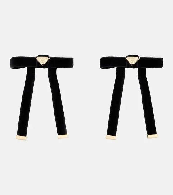 Prada Set Of 2 Bow-detail Velvet Barrettes - Black