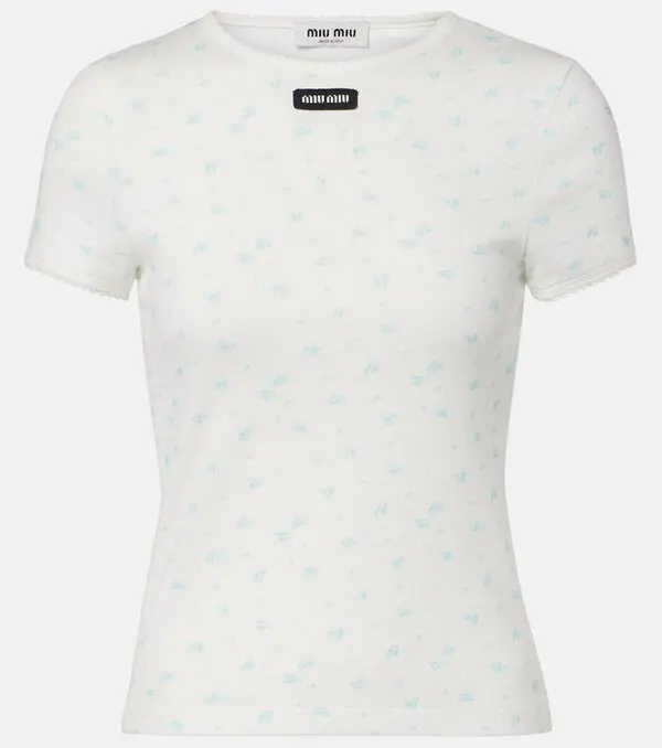 Miu Miu Floral Cotton Jersey T-shirt - White