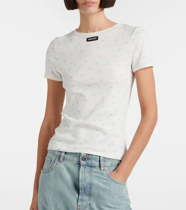 Miu Miu Floral Cotton Jersey T-shirt - White