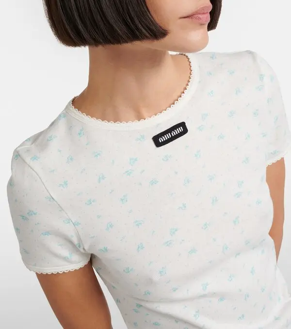 Miu Miu Floral Cotton Jersey T-shirt - White