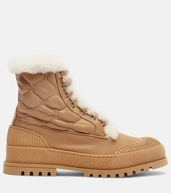 AQUAZZURA Glacier Shearling-lined Lace-up Boots - Beige