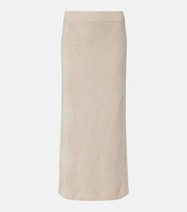 Max Mara Salubre Argyle Cashmere Midi Skirt - Beige