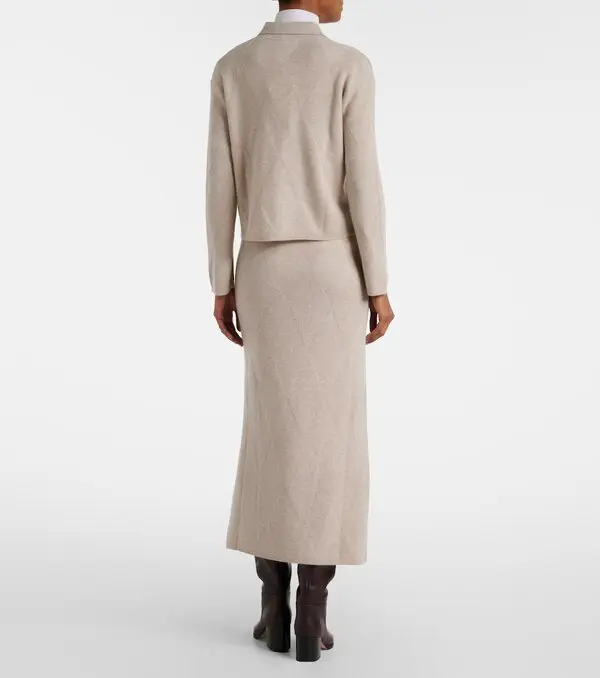 Max Mara Salubre Argyle Cashmere Midi Skirt - Beige