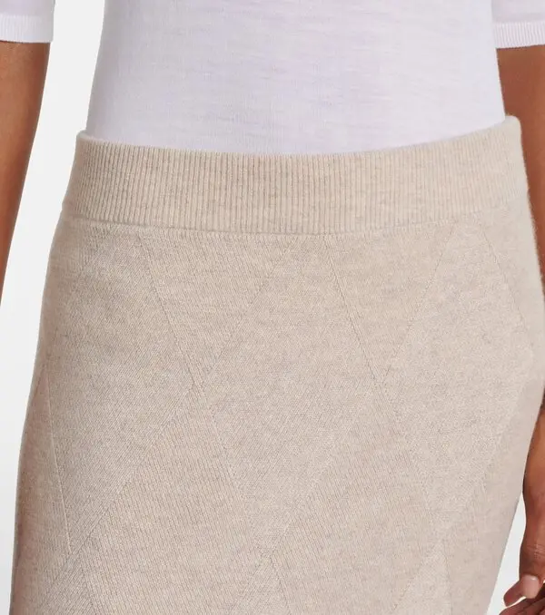 Max Mara Salubre Argyle Cashmere Midi Skirt - Beige