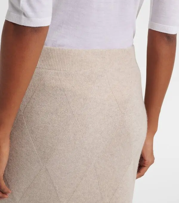 Max Mara Salubre Argyle Cashmere Midi Skirt - Beige