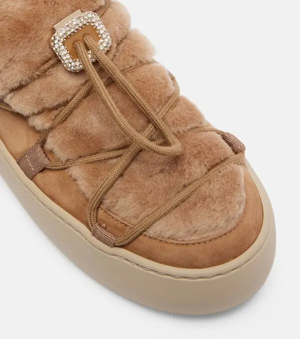 ROGER VIVIER Viv' Up Embellished Shearling And Suede Sneakers