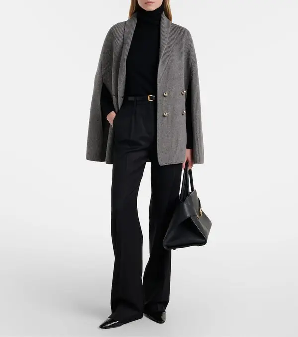 Max Mara Agenzia Double-breasted Virgin Wool Cape - Grey