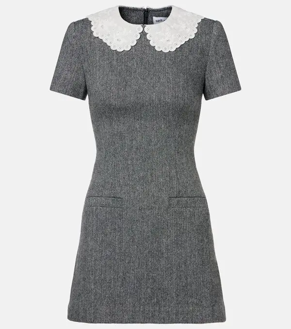 SELF-PORTRAIT Herringbone Wool-blend Minidress
