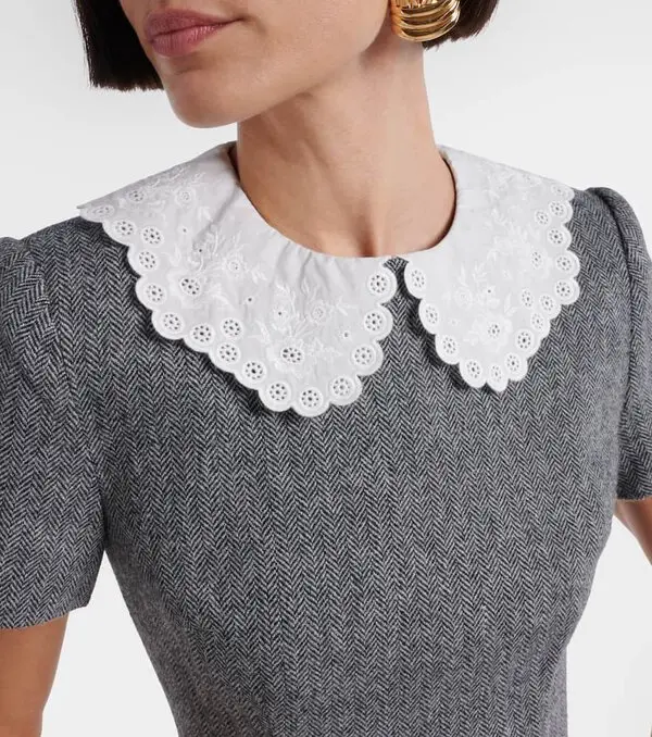 SELF-PORTRAIT Herringbone Wool-blend Minidress