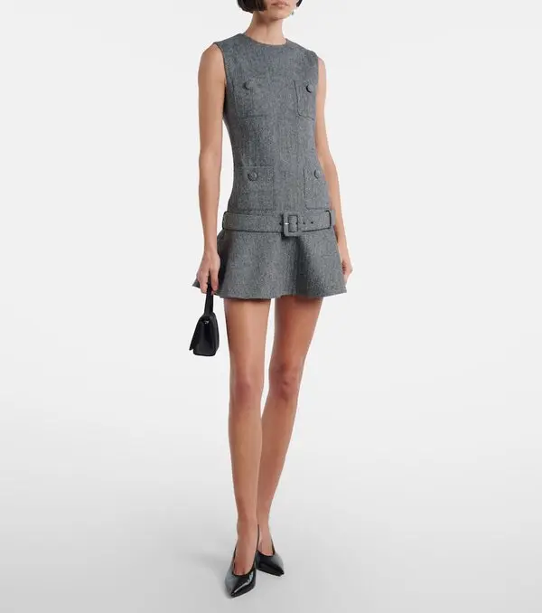 SELF-PORTRAIT Herringbone Wool-blend Minidress