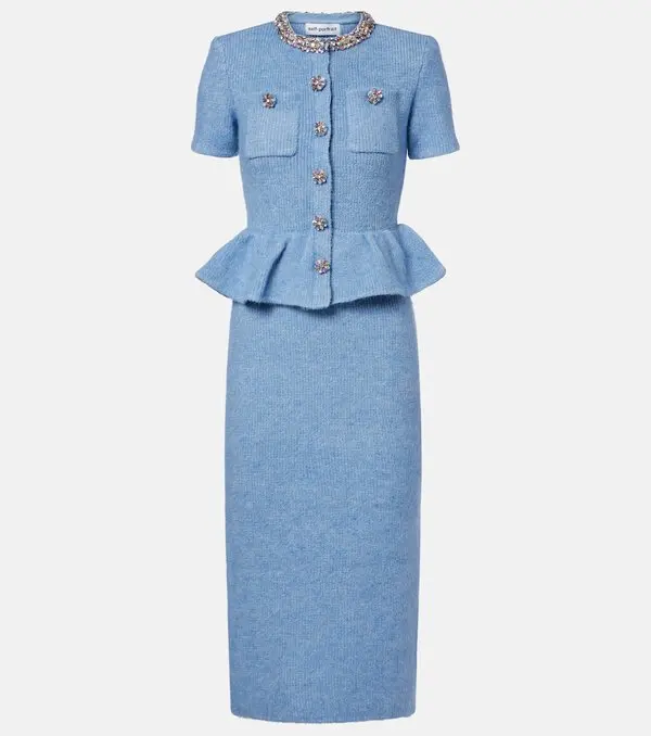 SELF-PORTRAIT Embellished Knitted Midi Dress