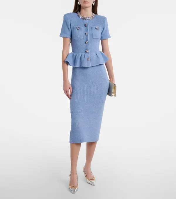 SELF-PORTRAIT Embellished Knitted Midi Dress