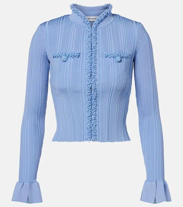 SELF-PORTRAIT Beaded Ribbed-knit Cardigan
