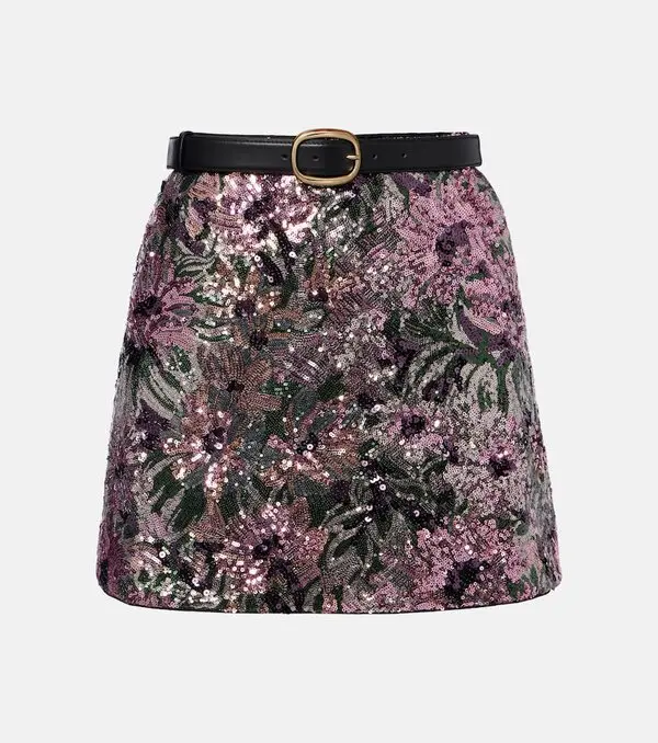 SELF-PORTRAIT Floral Sequined Mini Skirt - Multicoloured