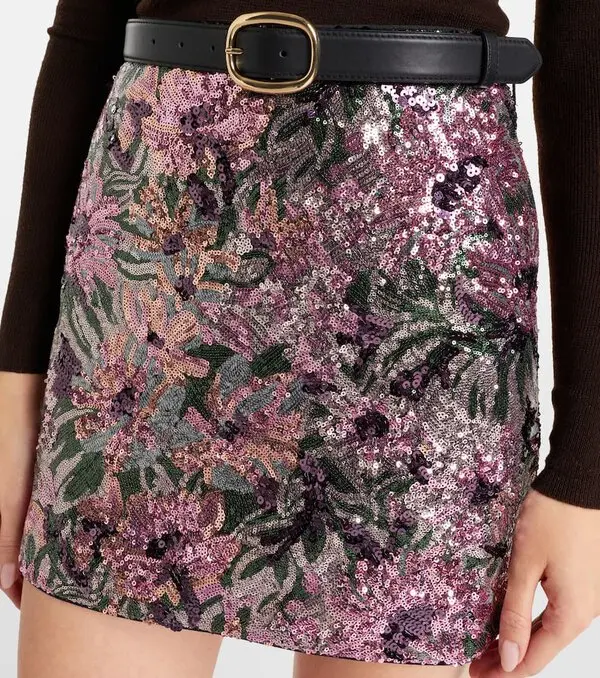 SELF-PORTRAIT Floral Sequined Mini Skirt - Multicoloured