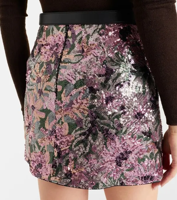 SELF-PORTRAIT Floral Sequined Mini Skirt - Multicoloured