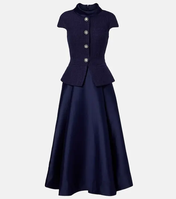 SELF-PORTRAIT Bouclé Taffeta Midi Dress