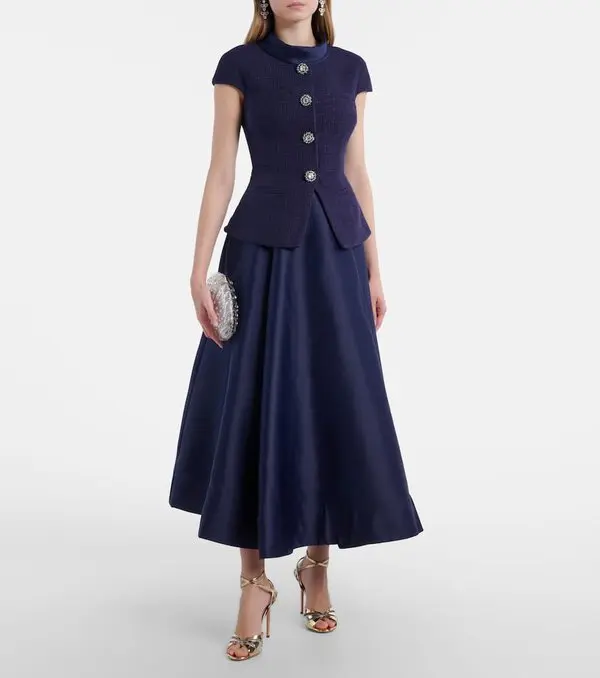 SELF-PORTRAIT Bouclé Taffeta Midi Dress