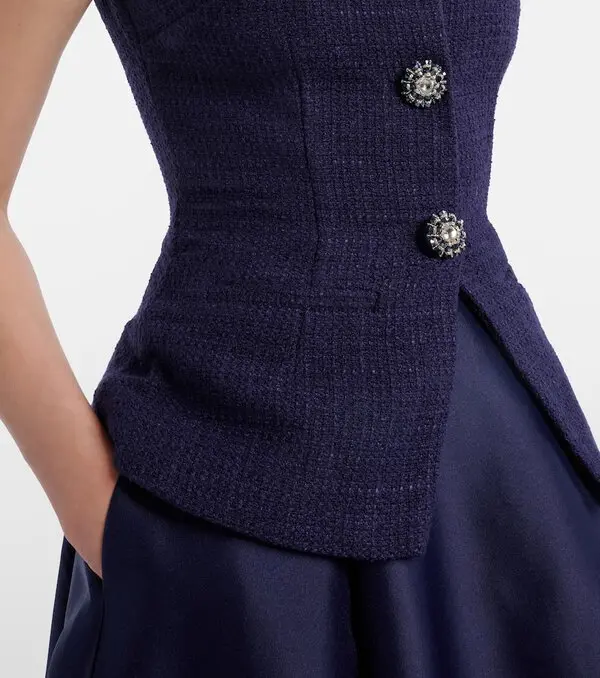 SELF-PORTRAIT Bouclé Taffeta Midi Dress