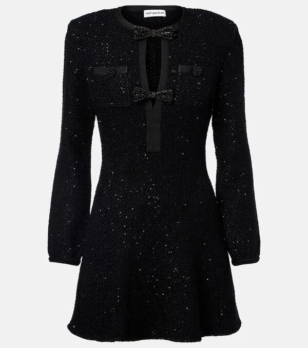 SELF-PORTRAIT Bow-detail Sequined Knitted Minidress