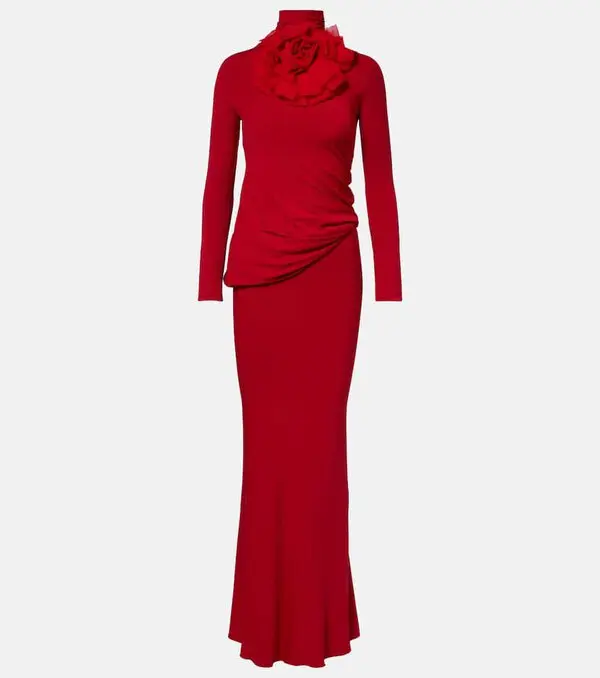Magda Butrym Floral-appliqué Draped Jersey Gown