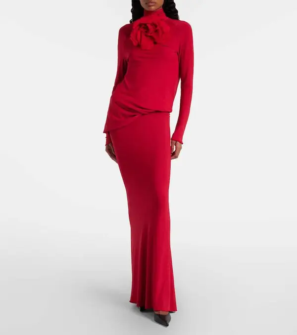 Magda Butrym Floral-appliqué Draped Jersey Gown