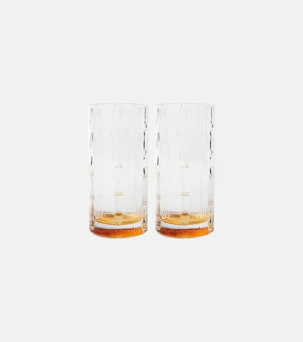 La DoubleJ Bamboo Set Of 2 Crystal Highball Glasses - Transparent