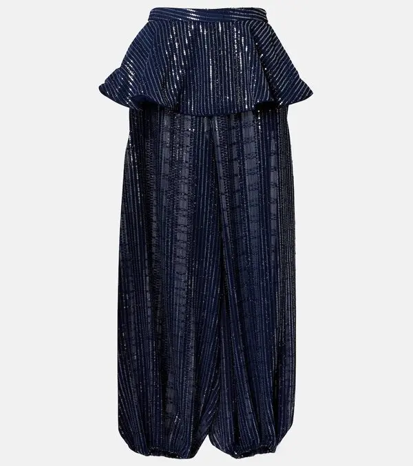 ADRIANA DEGREAS Sequined Wide-leg Pants - Blue
