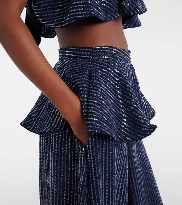 ADRIANA DEGREAS Sequined Wide-leg Pants - Blue